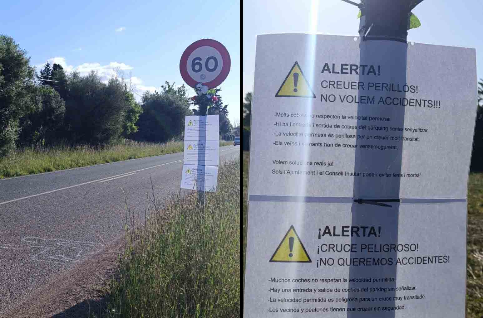 Col·loquen cartells alertant del perill i demanant solucions a l'inici ...